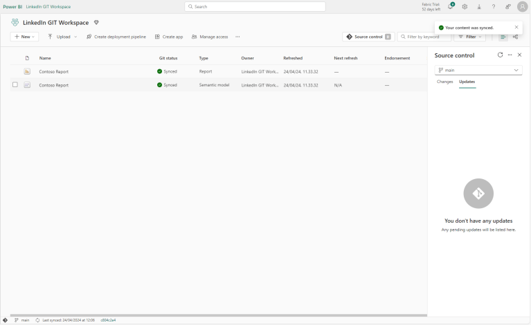 Simple Version Control in Fabric / Power BI with GIT Integration – a beginner’s guide – Downhill ...